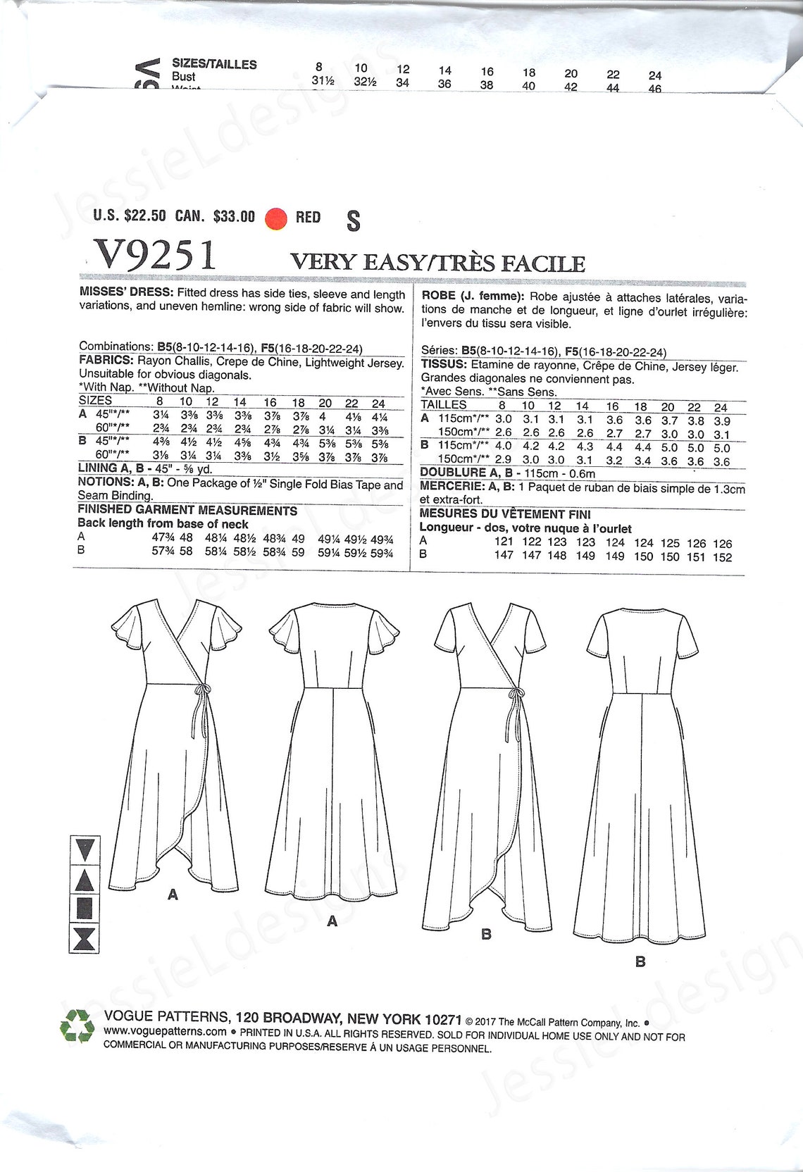 Uncut Vogue Sewing Pattern 9251 Women’s Wrap Dress Classic Feminine ...