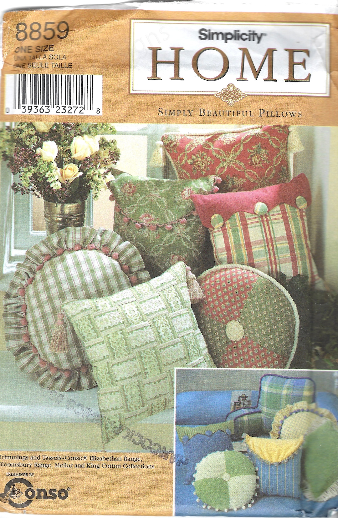 Uncut Simplicity Sewing Pattern 8859 Pillows Traditional Rustic Chic ...