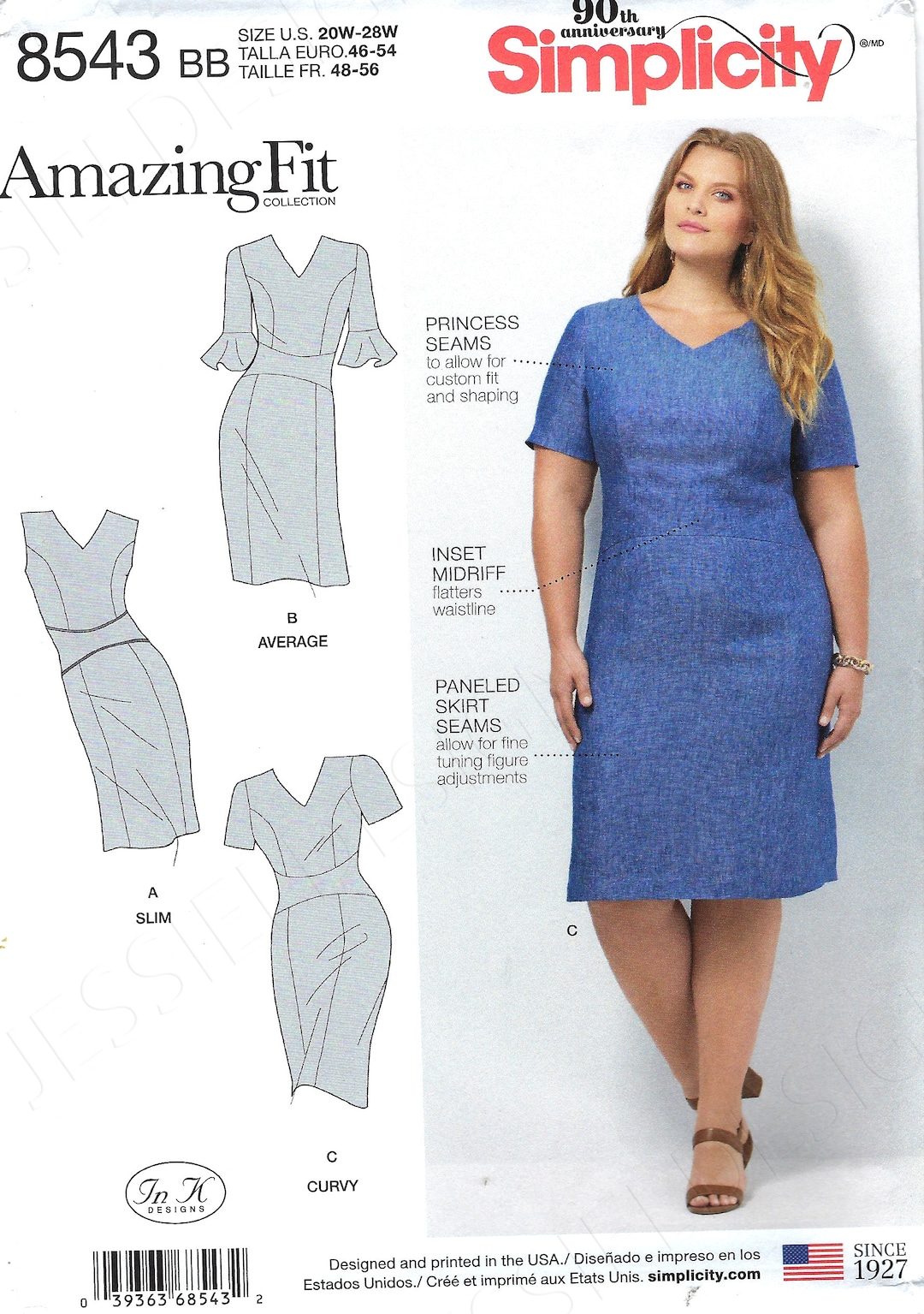 Uncut Sewing Pattern Simplicity 8543 Amazing Fit. Dress With 3 Sleeve ...