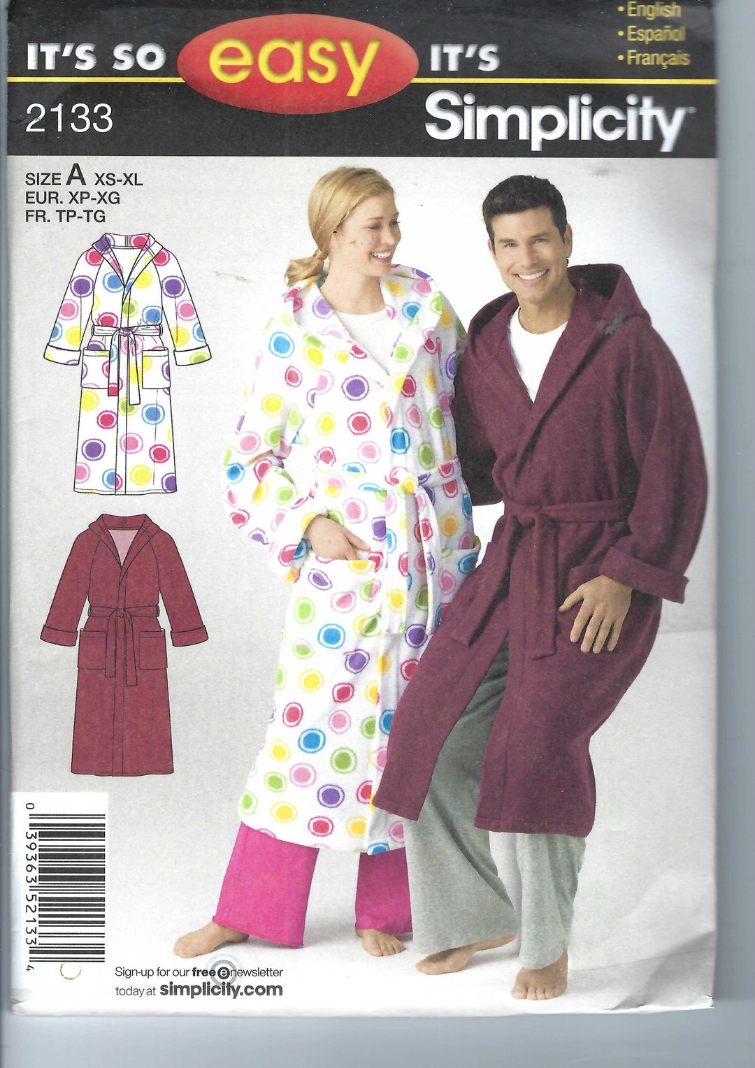 Uncut Simplicity Sewing Pattern 2133 Sz XS-XL Adult Unisex Robes, Wrap ...