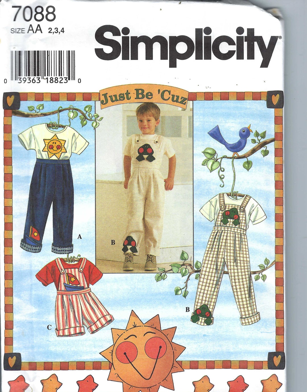 Uncut Vintage Simplicity Sewing Pattern 7088 Childs Pants Overalls Top ...