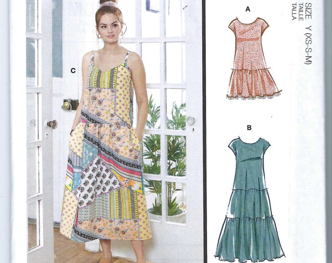 Uncut Mccall Sewing Pattern 8214 Misses Drop Waist Gathered Dresses and ...