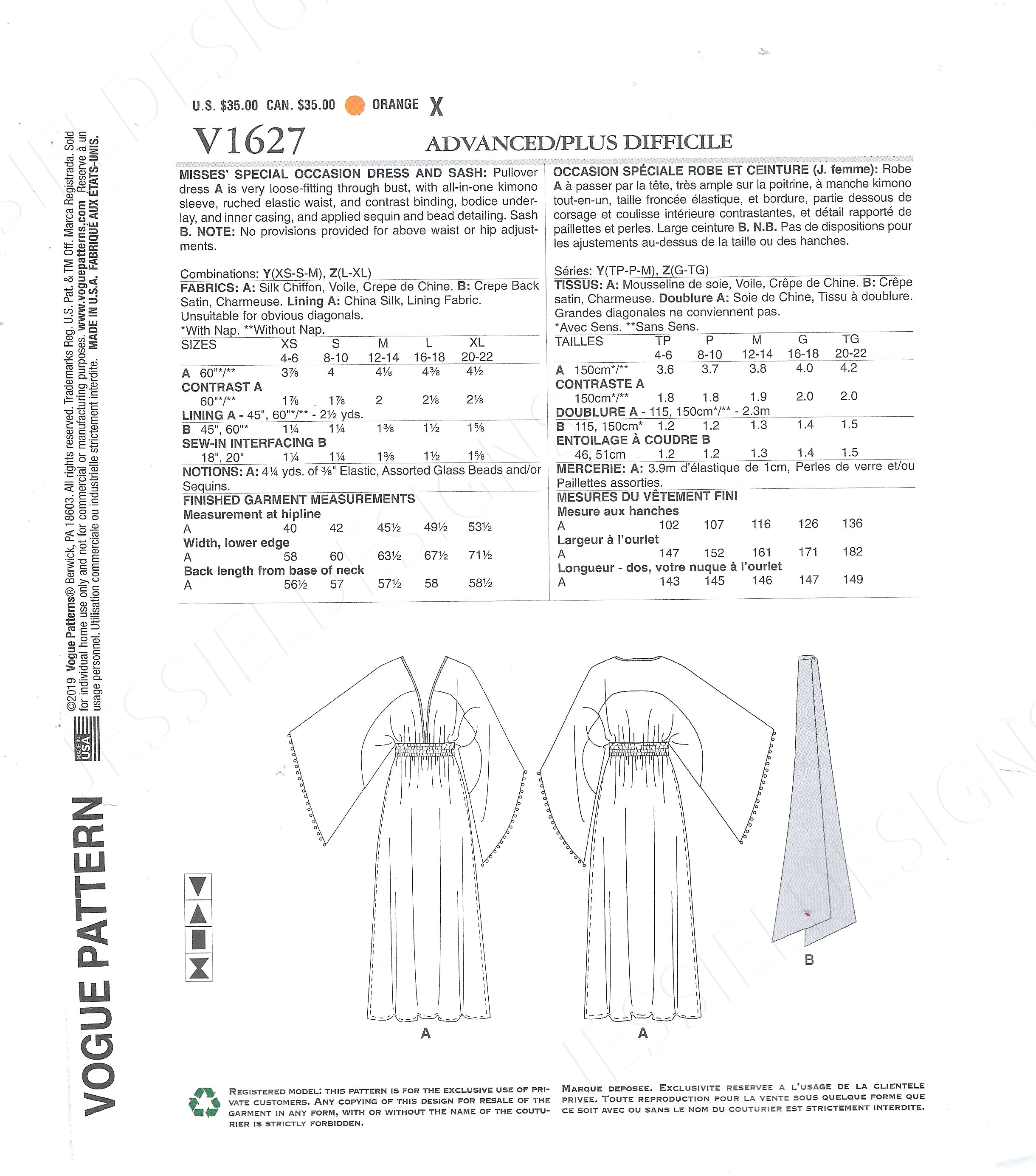 Uncut Vogue Sewing Pattern 1627 Zandra Rhodes Special Occasion Pullover ...