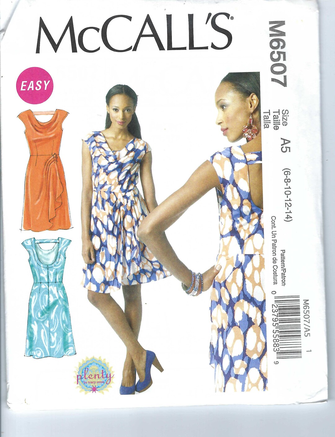 Uncut Mccalls Sew Sewing Pattern 6507 Sz 6-14 Dress With Drape Neck Low ...