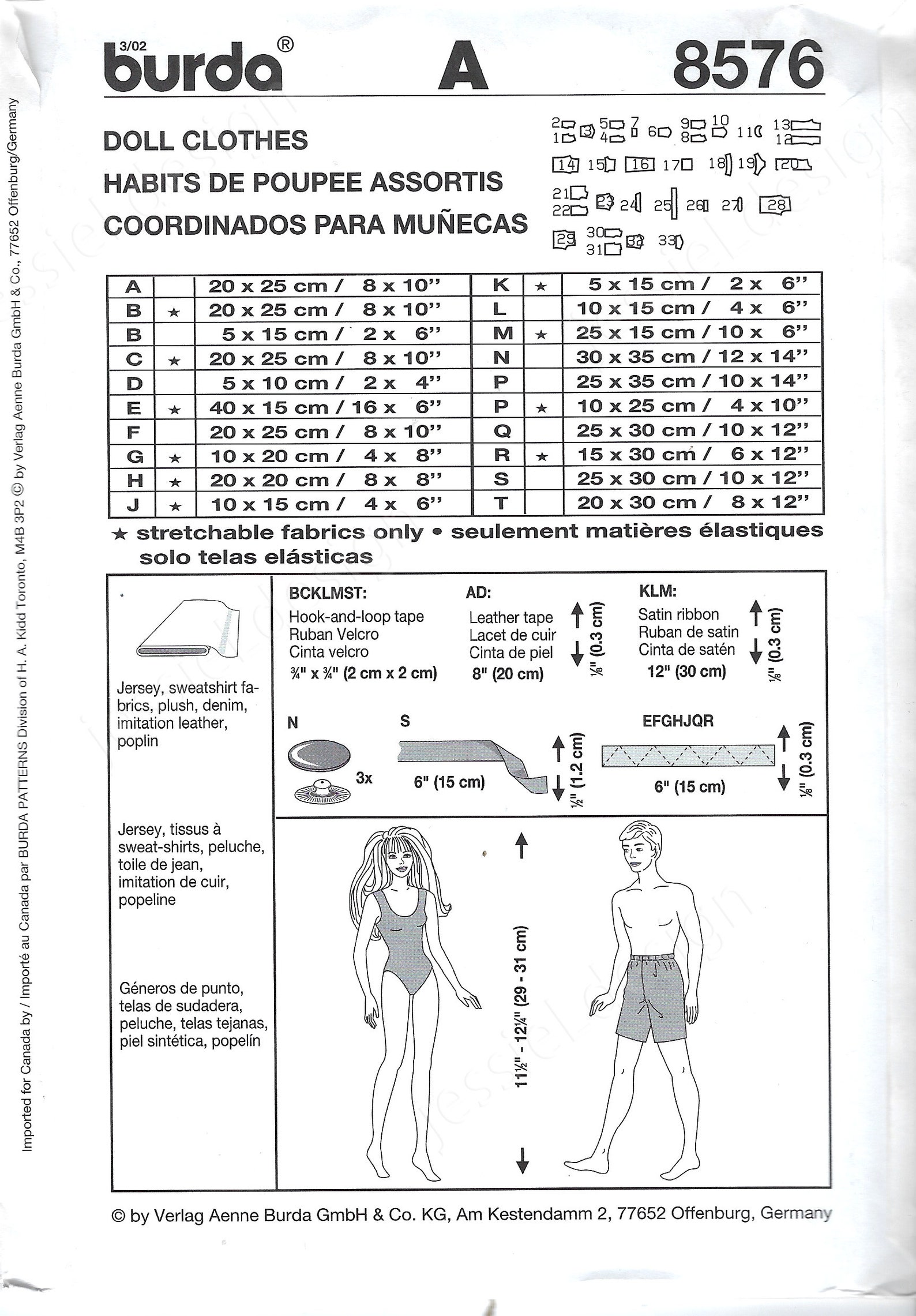 Uncut Burda Style Sewing Pattern 8576 Uncut Pattern Fashion Doll ...