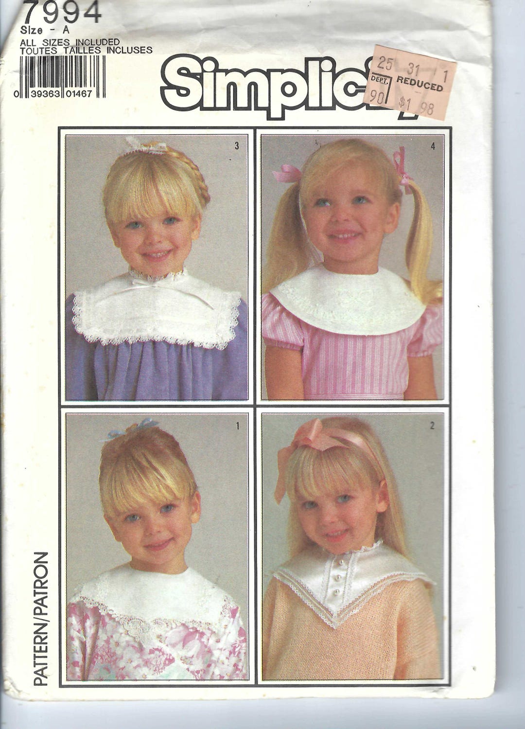Uncut Vintage Simplicity Sewing Pattern 7994 - Child's Set of Collars ...