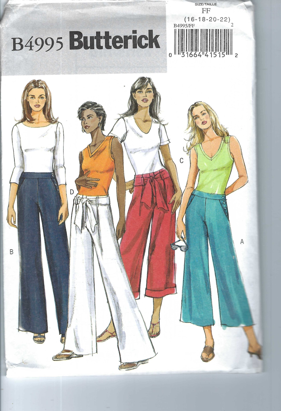 Uncut Butterick Sewing Pattern 4995 Easy Pants Size 8-14 16-22 FF - Etsy