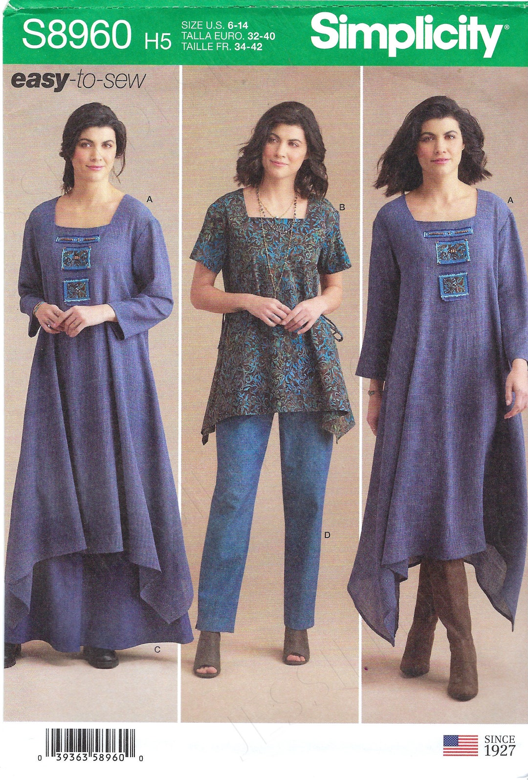 Uncut Simplicity Sewing Pattern 8960 Misses' Dress or Tunic, Skirt and ...