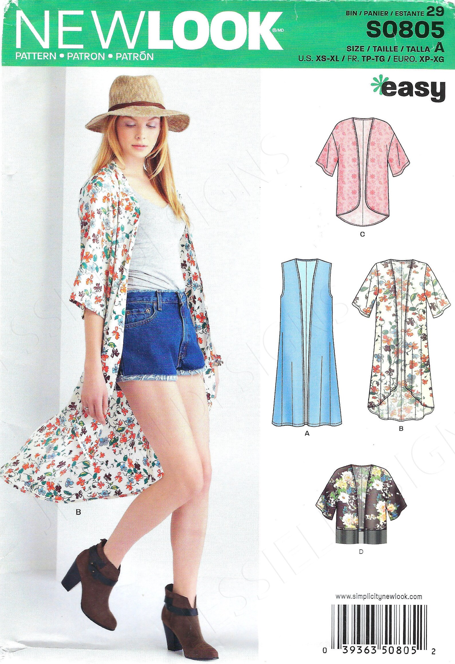 Uncut New Look Sewing Pattern 805 612 6378 Misses Top Kimonos ...