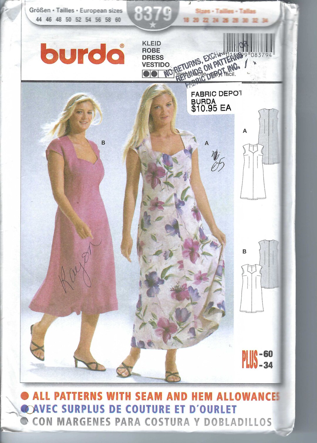 Uncut Burda Style Sewing Pattern Size 18-34 8379 MISSES DRESS FF - Etsy