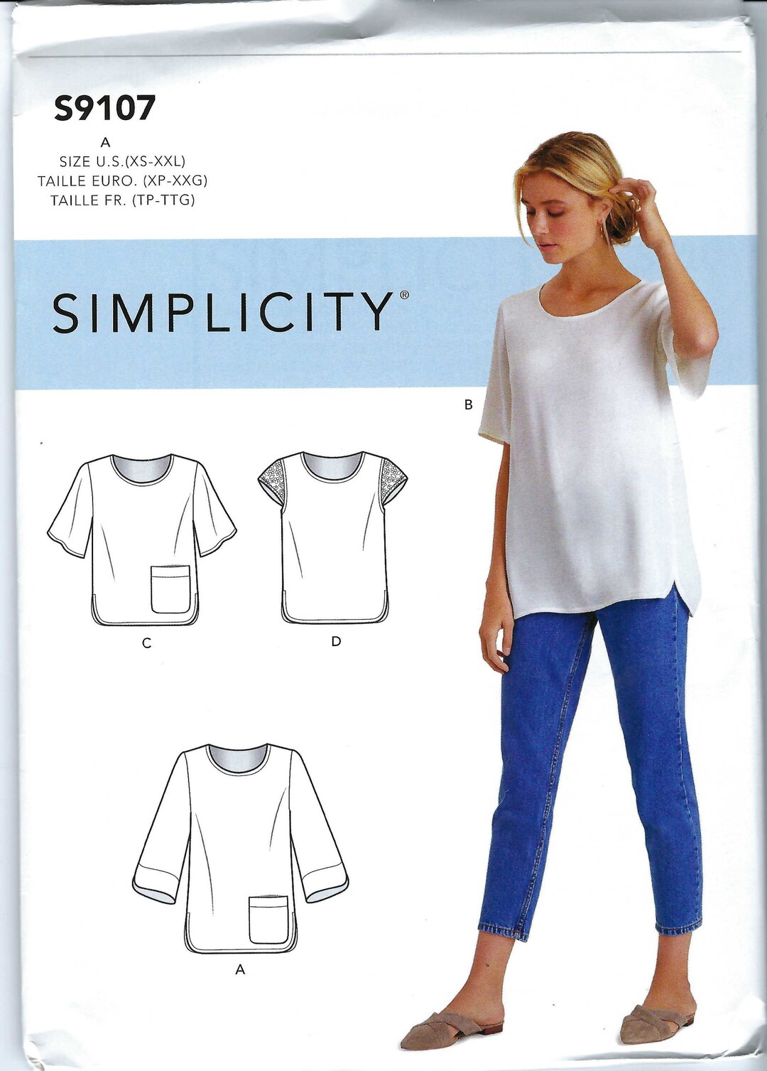 Uncut Simplicity Sewing Pattern 9107 Tops With Sleeve Variations Sewing ...