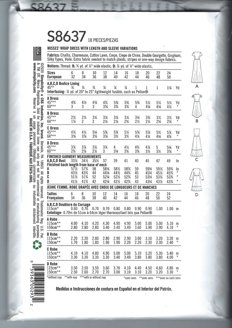 Uncut Simplicity Sewing Pattern 8637 Misses-misses Wrap With - Etsy