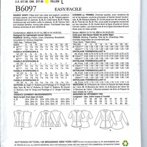 Uncut Butterick Sewing Pattern 6097 Size 6-14 or 14-22 Misses Button ...