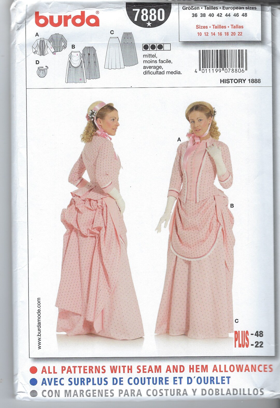 Uncut Burda Style Sewing Pattern 7880 Victorian Historical Bustle Dress ...