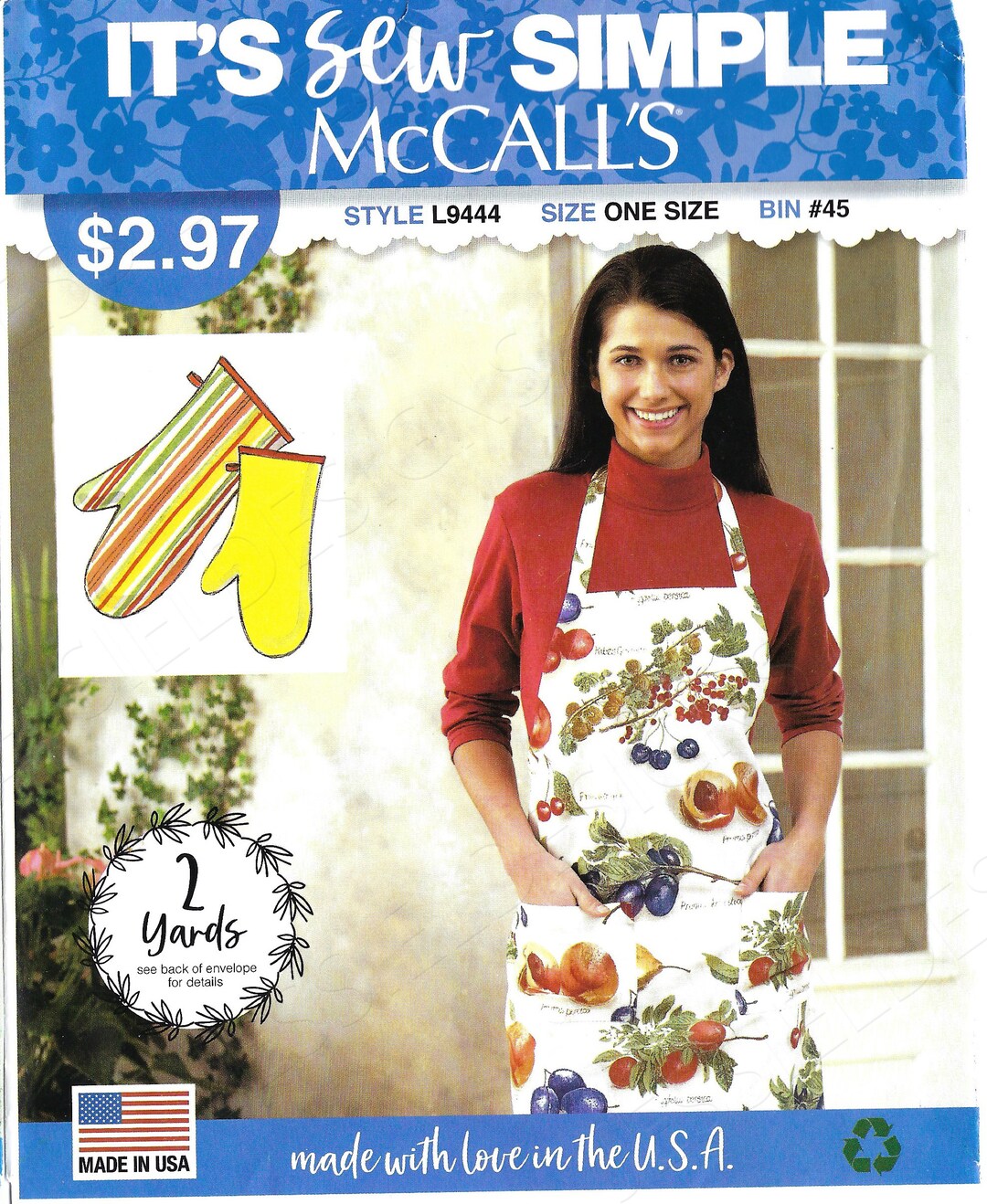 Uncut Mccalls Sew Sewing Pattern L9444 9444 Adults and Childrens Apron ...