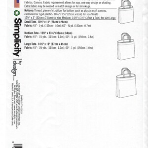 Uncut Simplicity Sewing Pattern 11010 9308 Tote Bags in Three Sizes FF ...