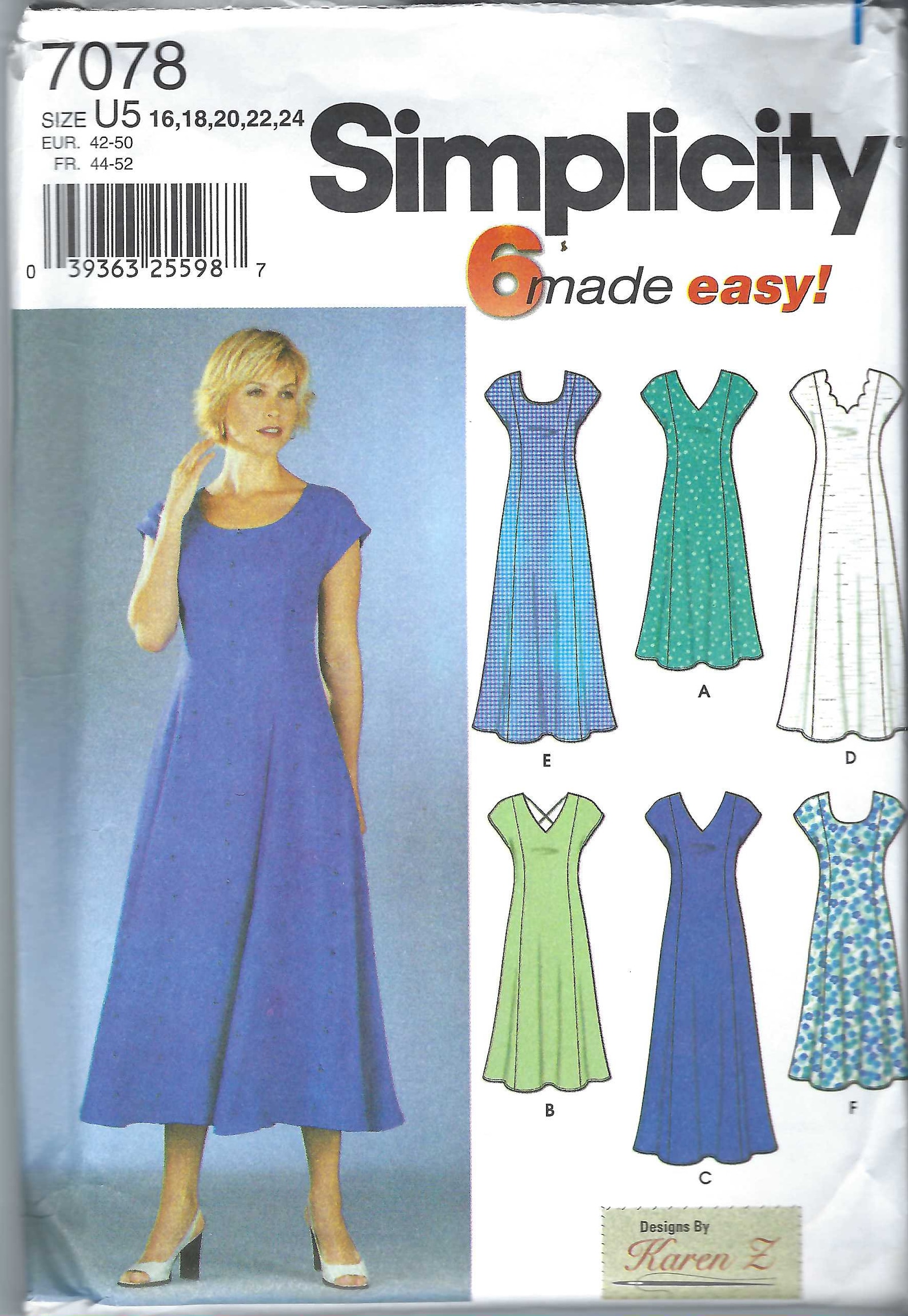 Uncut Simplicity Sewing Pattern 7078 Summer Dresses: Fit and Flare Midi ...