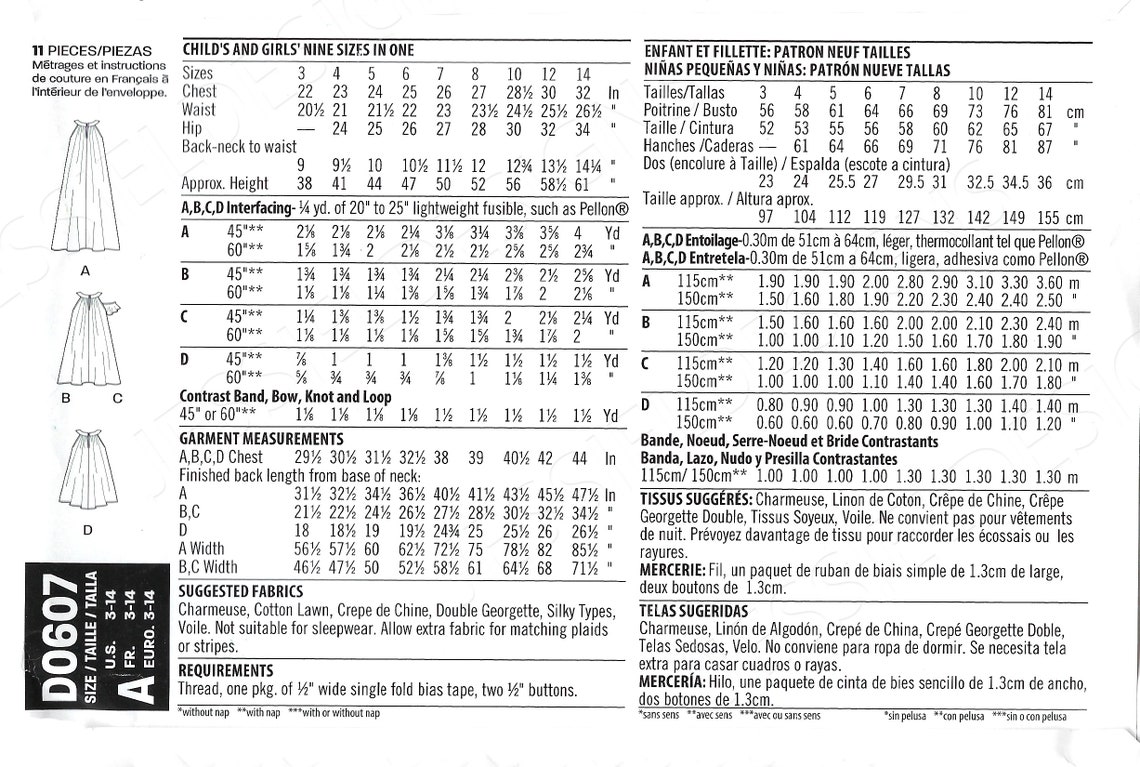 Uncut New Look Sewing Pattern D0607 6522 0607 Girls' 3-14 - Etsy