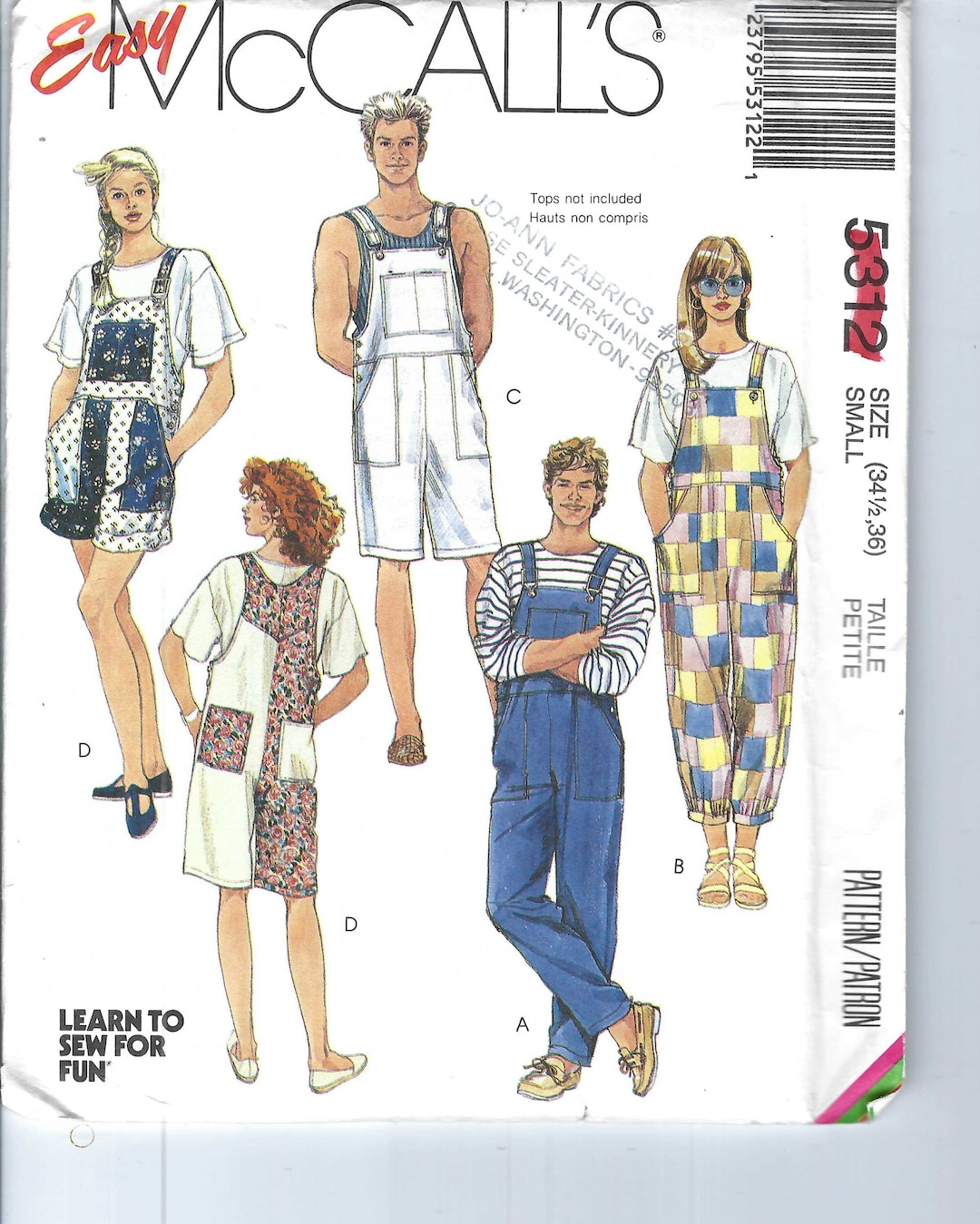 Uncut Vintage Mccalls Sewing Pattern 5312 Mccalls Misses Mens and Teen Boys Overalls in Three ...