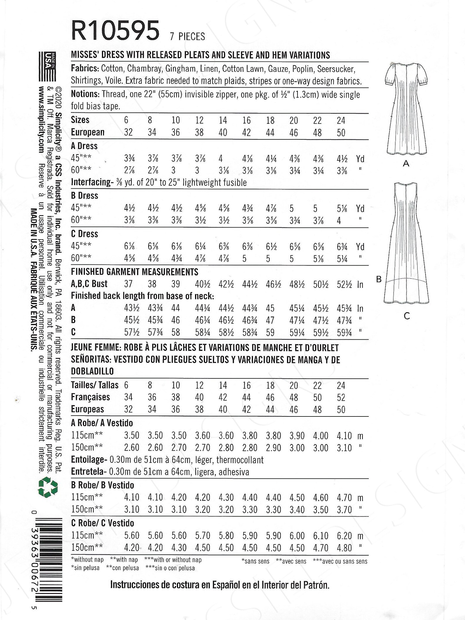 Uncut Simplicity Sewing Pattern 10595 9134 Misses' - Etsy