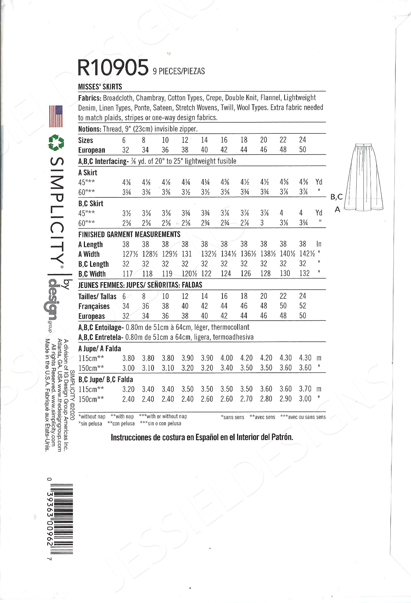 Uncut Simplicity Sewing Pattern 10905 9180 Misses Skirt Size 6 8 10 12 ...