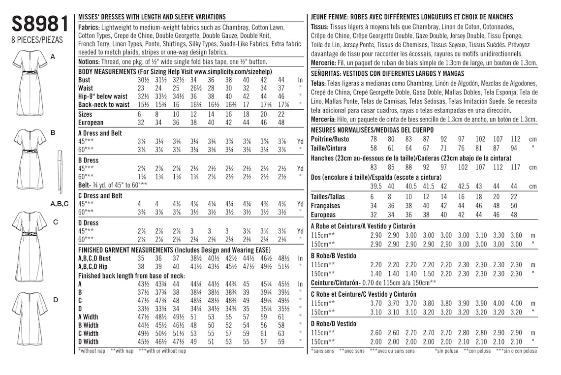 Uncut Simplicity Sewing Pattern R10246 10246 8981 S8981 | Etsy