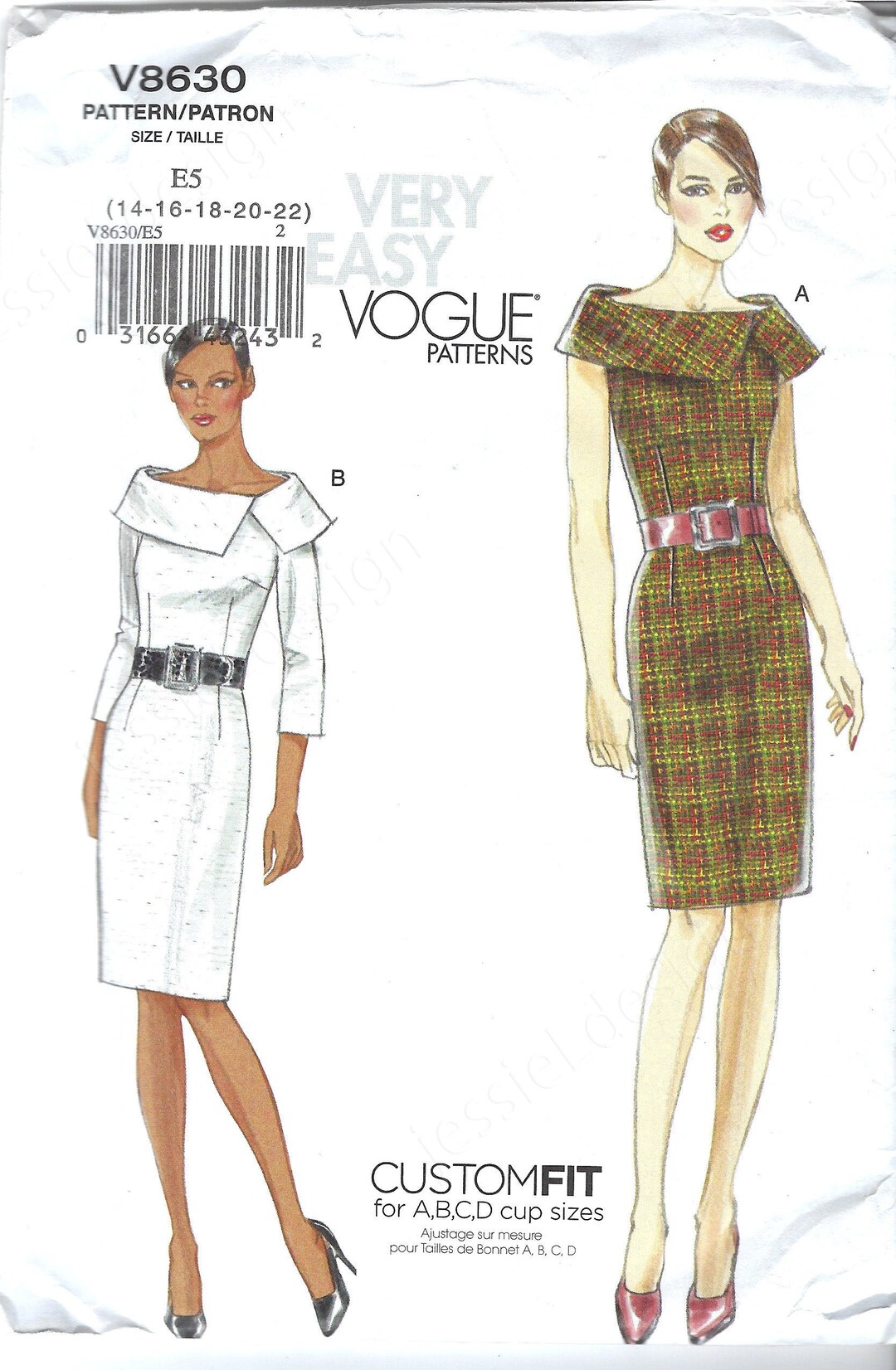 Uncut Vogue Sewing Pattern 8630 Misses' Portrait Collar Dresses Size 6 ...