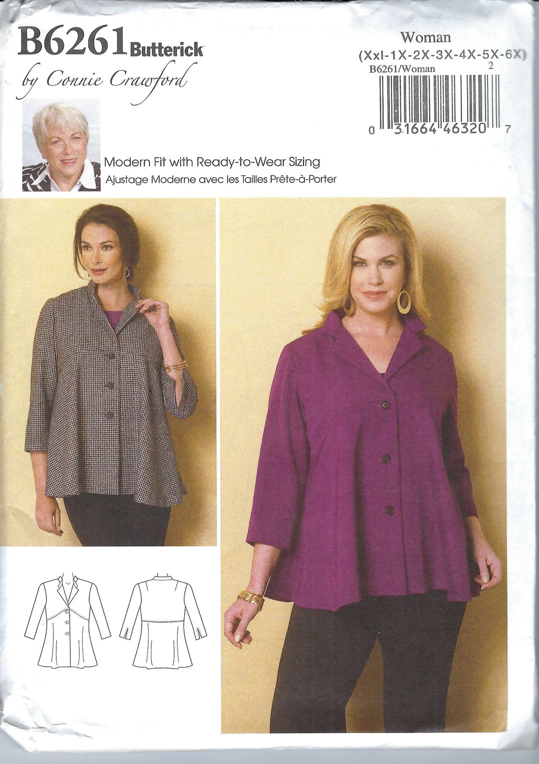 Uncut Butterick Sewing Pattern 6261, Jacket Women's Misses Size XS -XL ...