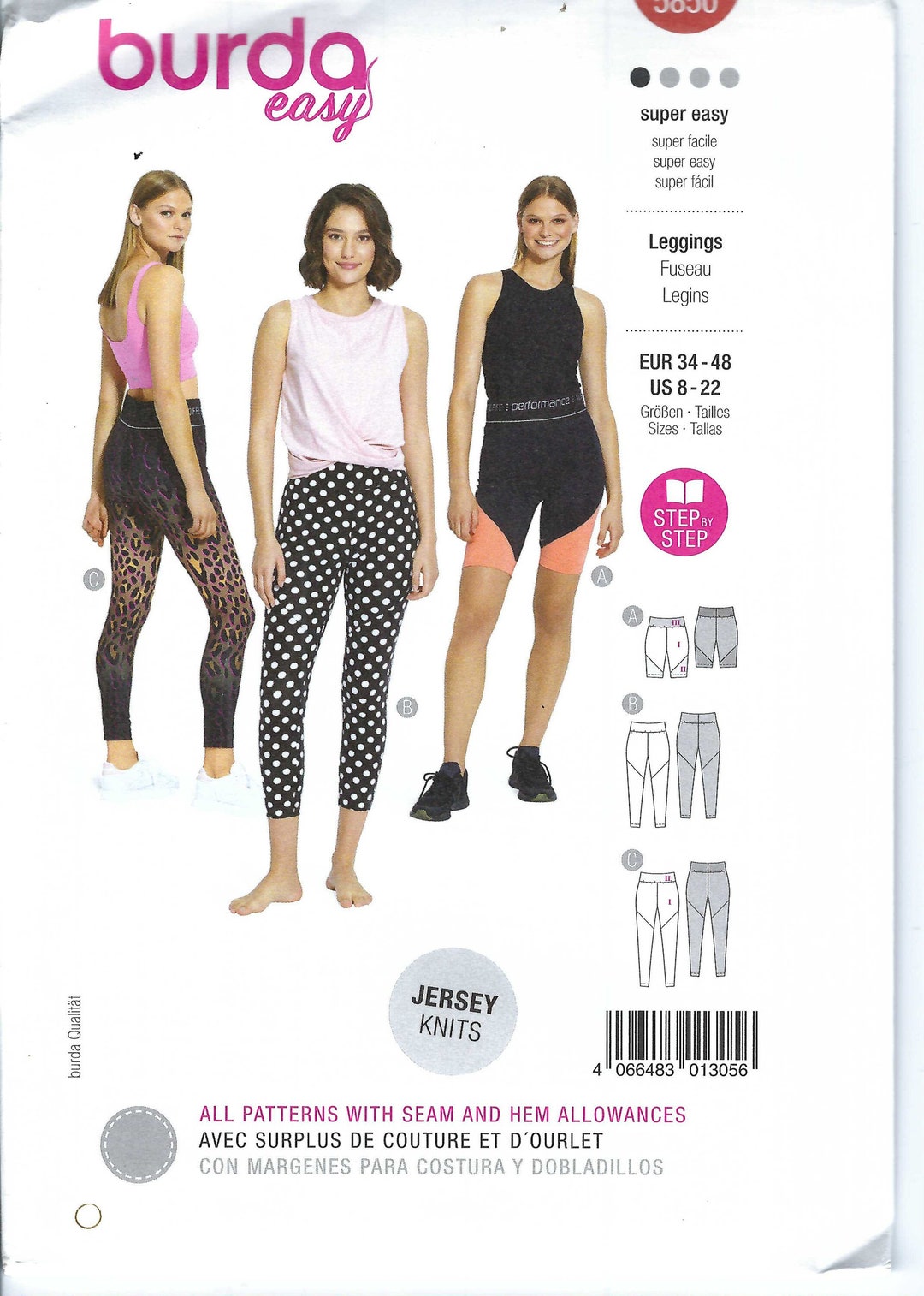 Uncut Burda Sewing Pattern Misses' Leggings Burda Style Sewing Pattern ...