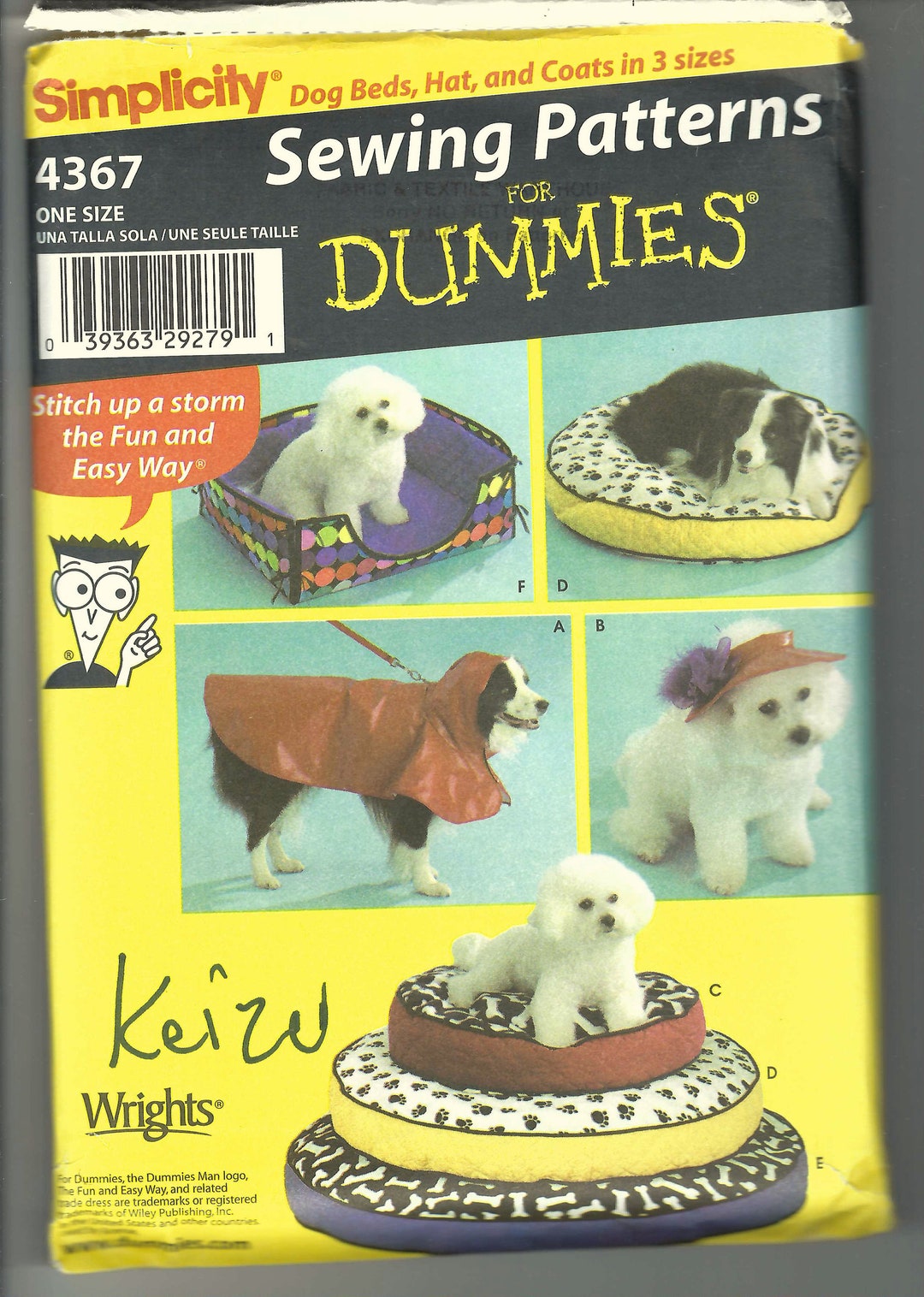 Uncut Simplicity Sewing Pattern for Dummies 4367 Dog Bed Pillow Coat ...