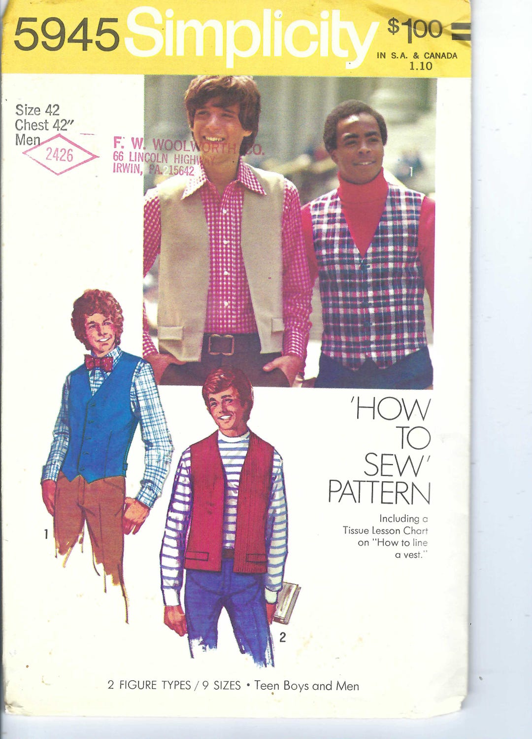 Uncut Vintage Simplicity Sewing Pattern Men’s Vest Vintage Pattern ...