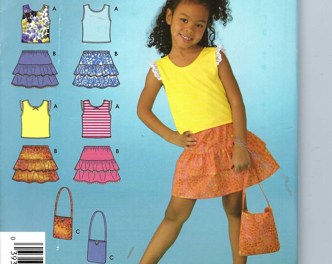 Uncut Simplicity Sewing Pattern 4147 Girls Ruffled Skirt, Top, Bag Size ...