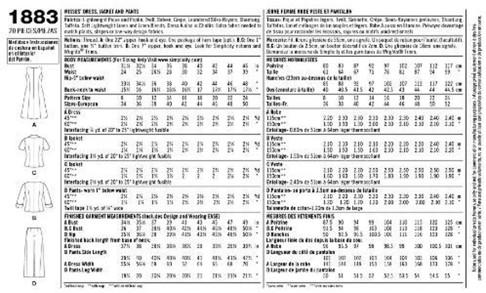 Uncut Simplicity Sewing Pattern 1883 Misses' Smart & Casual Wear Sizes ...