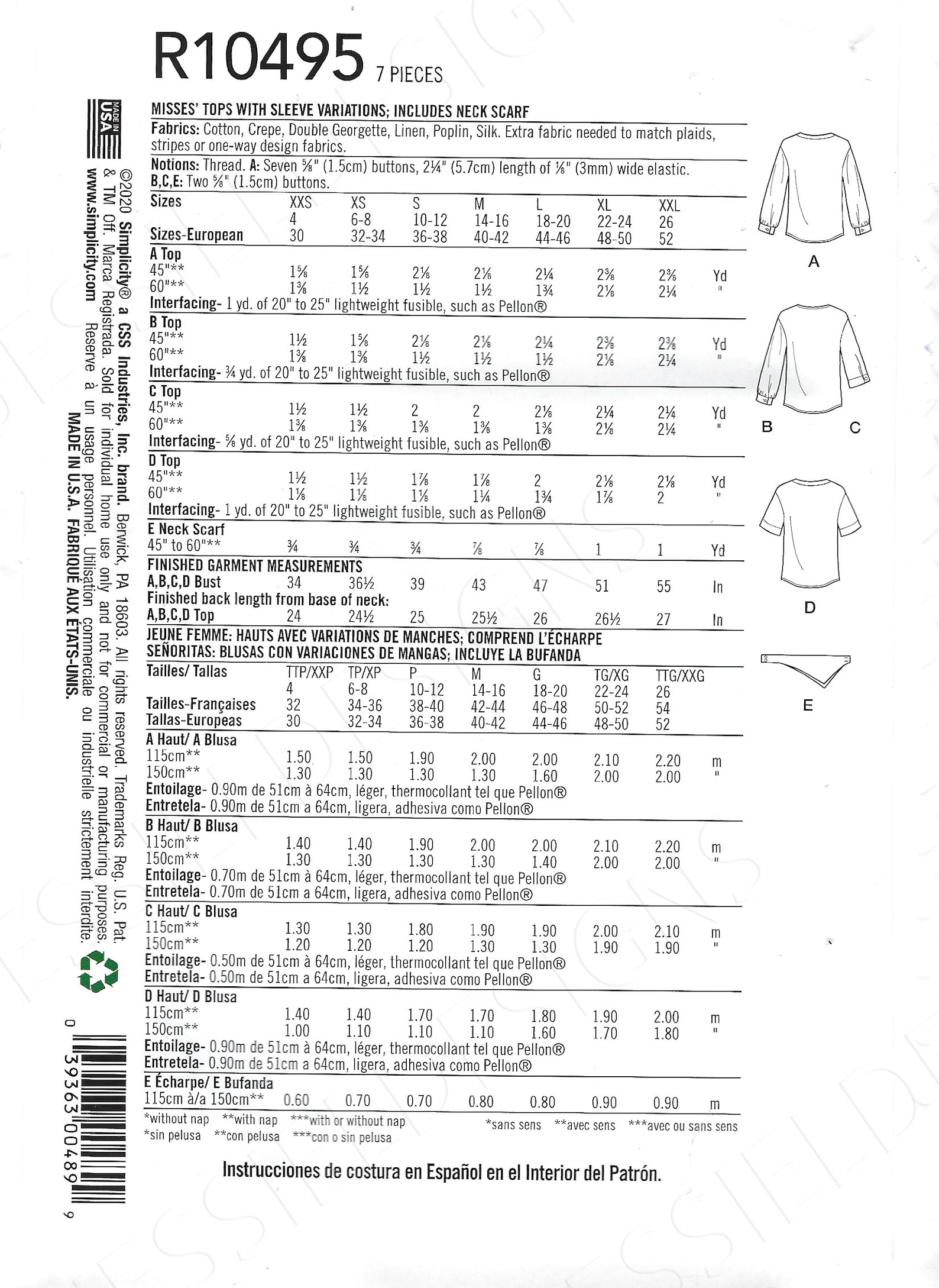 Uncut Simplicity Sewing Pattern 10495 S9108 9108 Misses' - Etsy