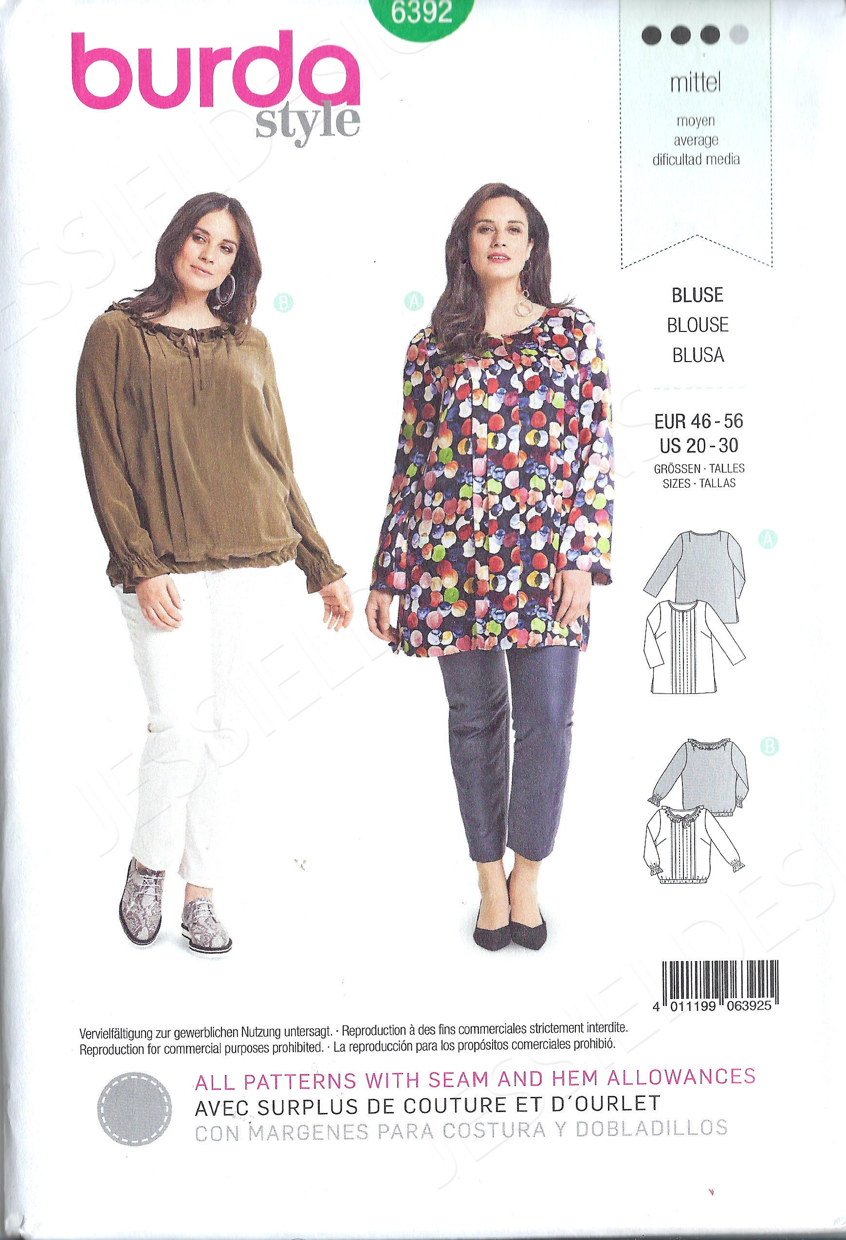 Uncut Burda Style Sewing Pattern 6392 Womens Plus Size Tops - Etsy UK