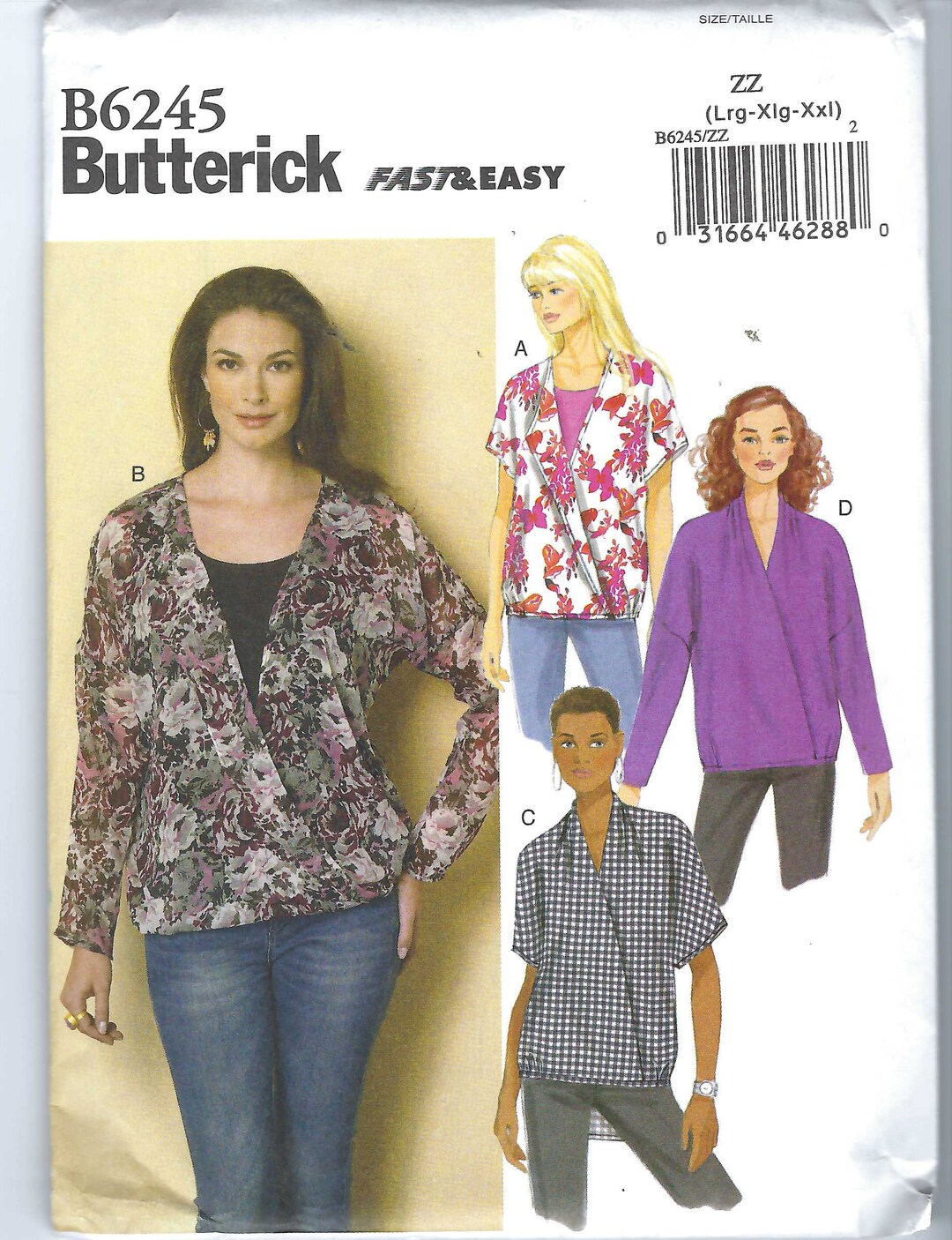 Uncut Butterick Sewing Pattern 6245 Loose FIT Pullover TOPS Misses ...