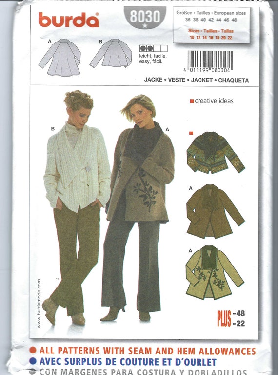Uncut Burda Sewing Pattern Misses Jacket Pattern 8030 Size - Etsy