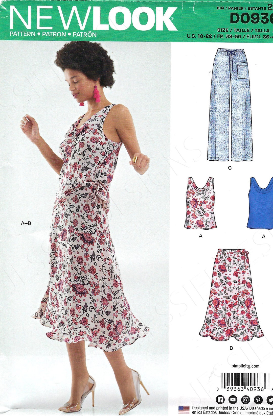 Uncut New Look Sewing Pattern 936 6562/d0936~misses' Top, Skirt and ...