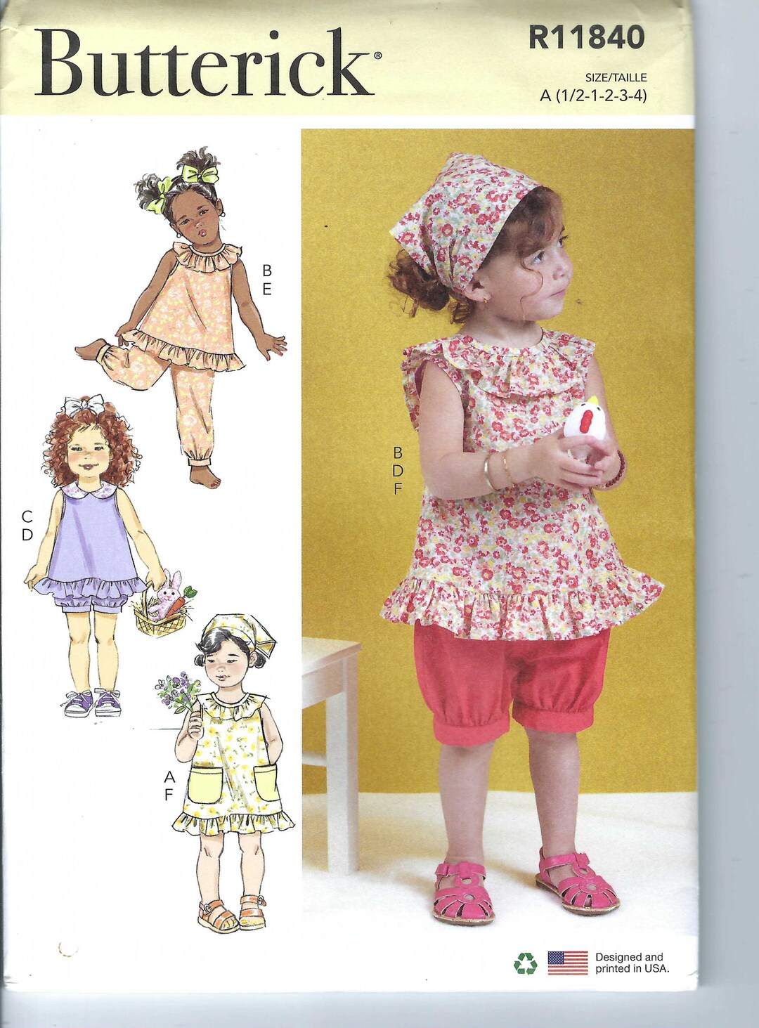 Uncut Butterick Sewing Pattern Toddlers Dress, Tops, Shorts, Pants and ...