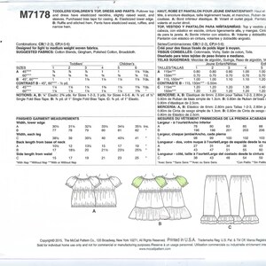 Uncut Mccalls Sewing Pattern 7178 Toddlers Girls Top Dress Pants Sizes ...