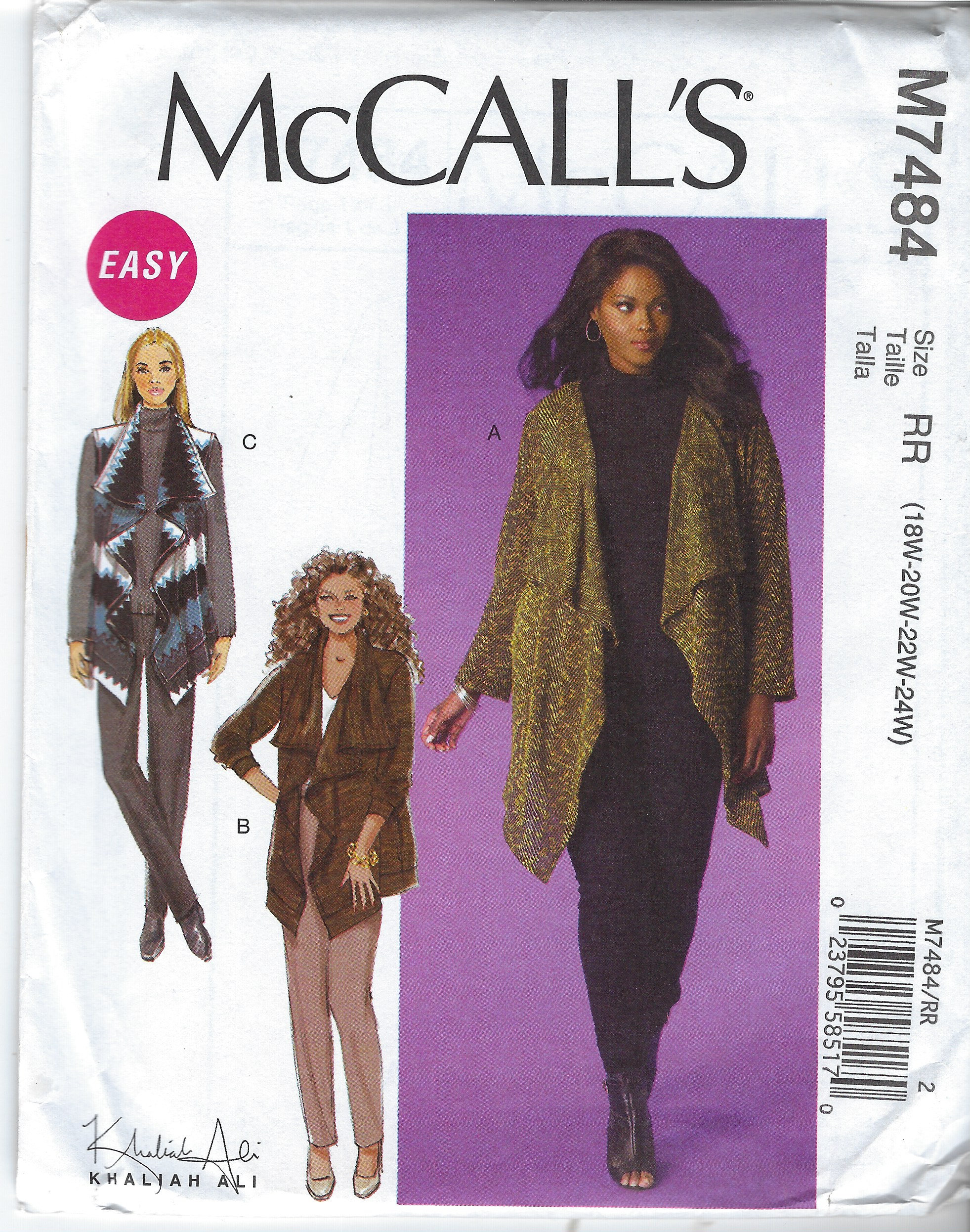 Uncut Mccalls Sewing Pattern 7484 Pattern Khaliah Ali Easy Stretch Knit ...