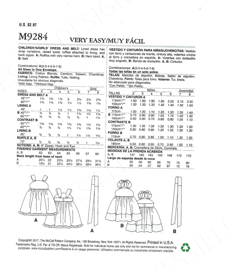 Uncut Mccalls Sewing Pattern Pattern 9284 Children Girls Dress - Etsy