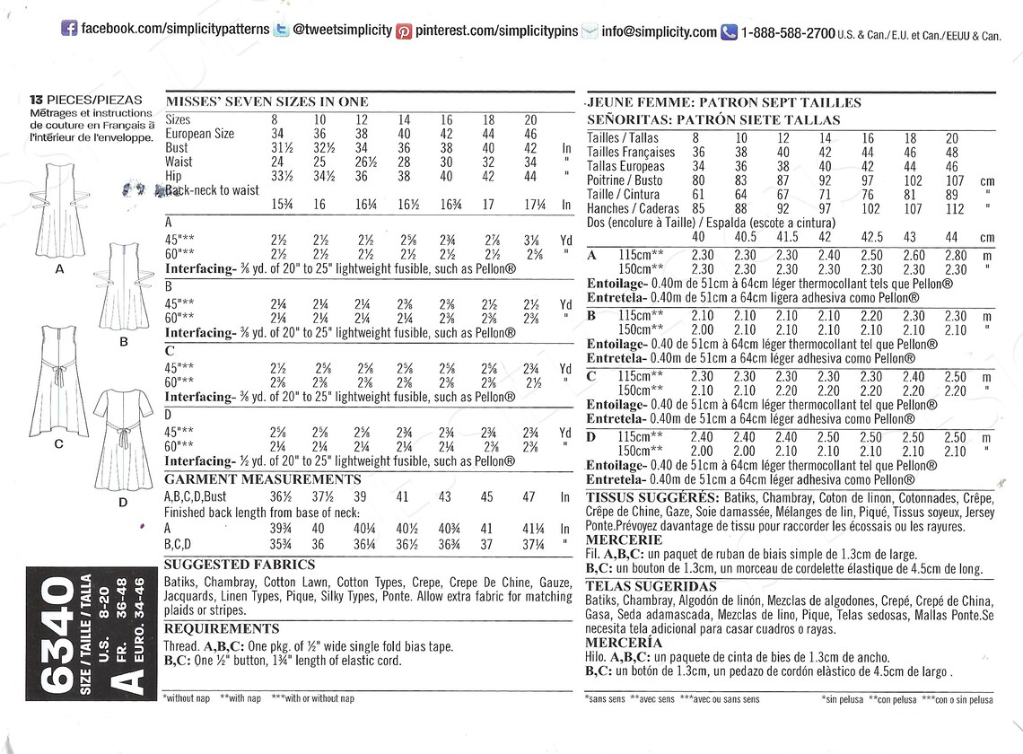 New Look Sewing Pattern 443 6340 Misses Dress Sewing Pattern Size (8-20 ...