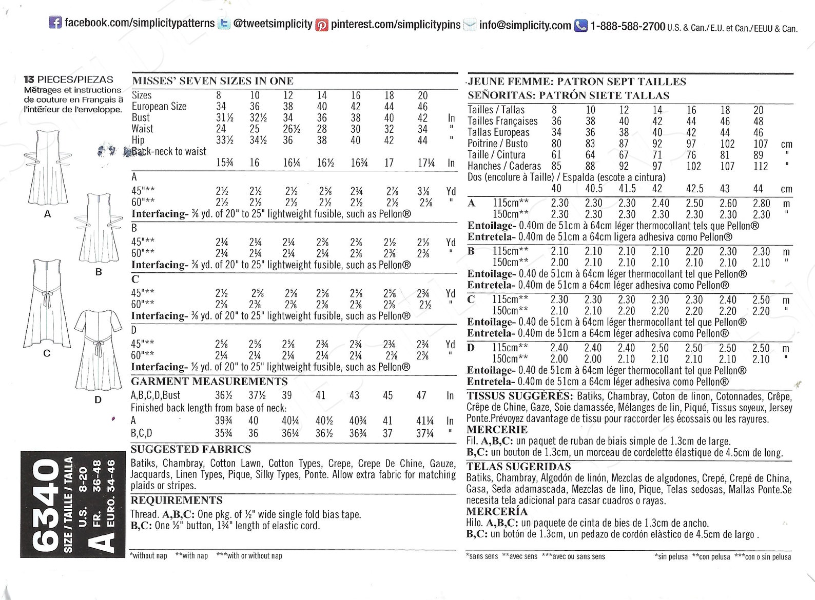 New Look Sewing Pattern 443 6340 Misses Dress Sewing Pattern Size (8-20 ...