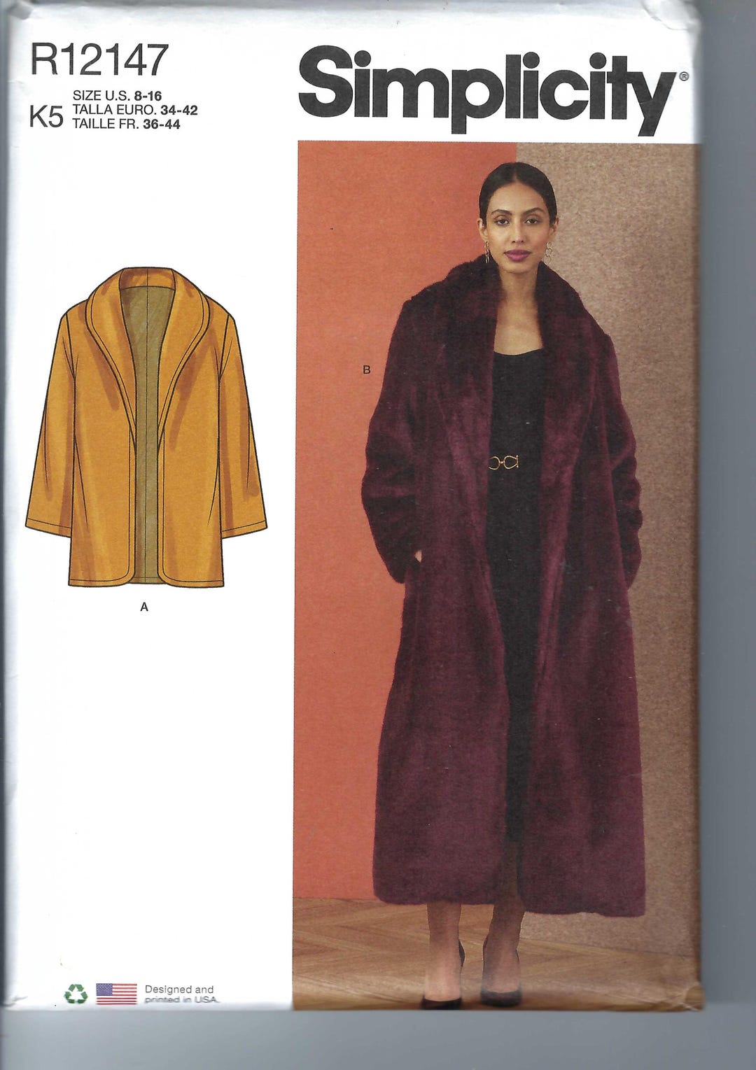 Uncut Simplicity Sewing Pattern 12147 3008 Misses' Coat in Two Lengths ...