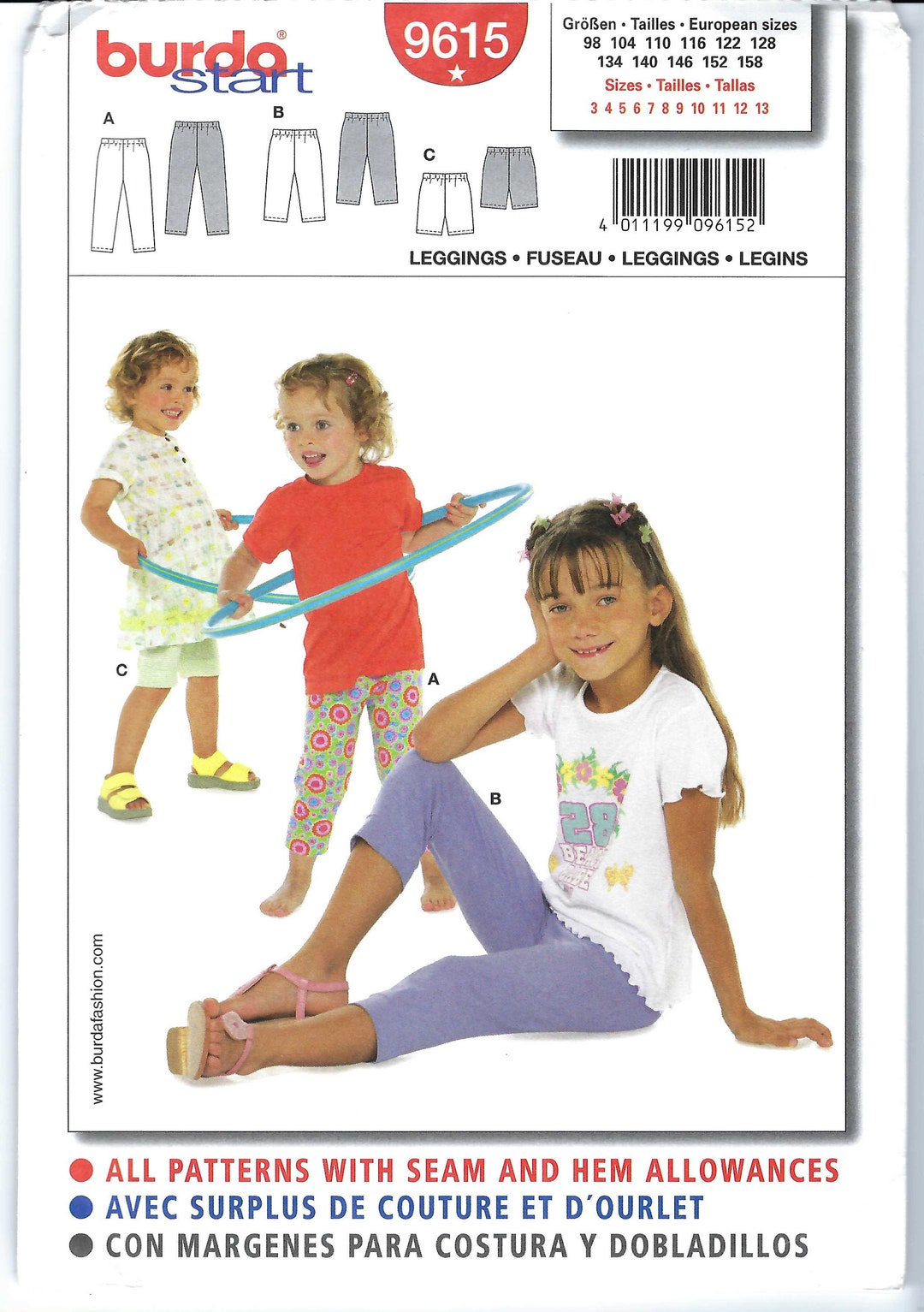 Uncut Burda Style Sewing Pattern 9615 Children's Leggings Size 3-13 Ff ...