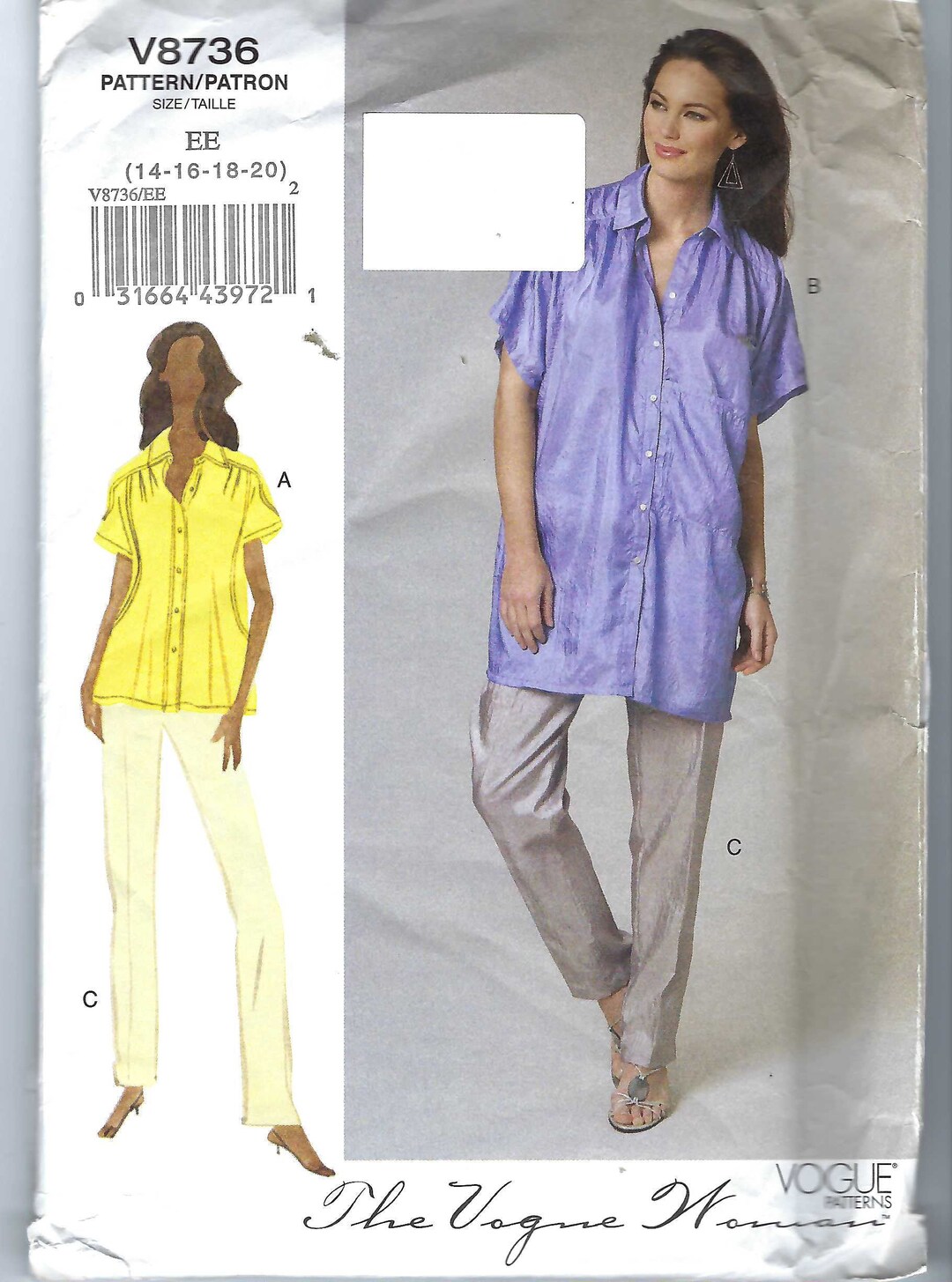 Uncut Vogue Sewing Pattern 8736 Size 14-16-18-20 the Vogue Woman ...