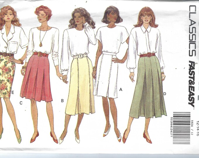 Uncut Vintage Butterick Sewing Pattern 5924 Misses Skirt Size 12-14-16 ...