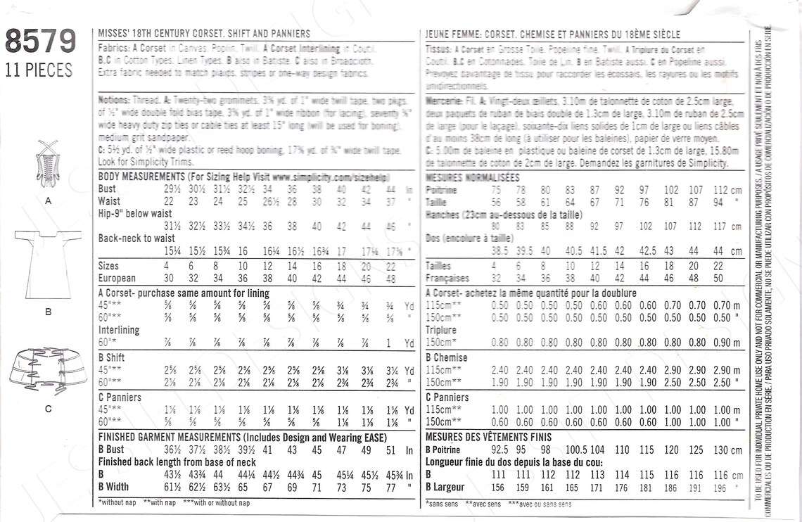 Uncut Simplicity Sewing Pattern 8579 18th Century Stays Corset Shift ...