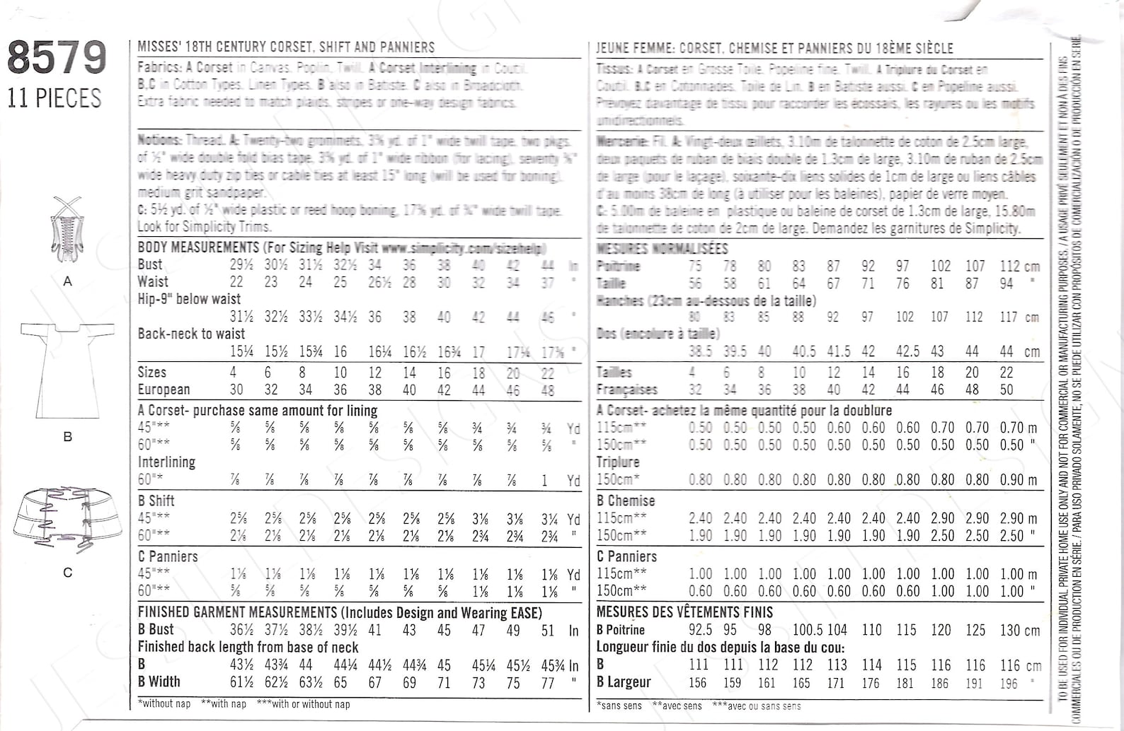 Uncut Simplicity Sewing Pattern 8579 18th Century Stays Corset Shift ...